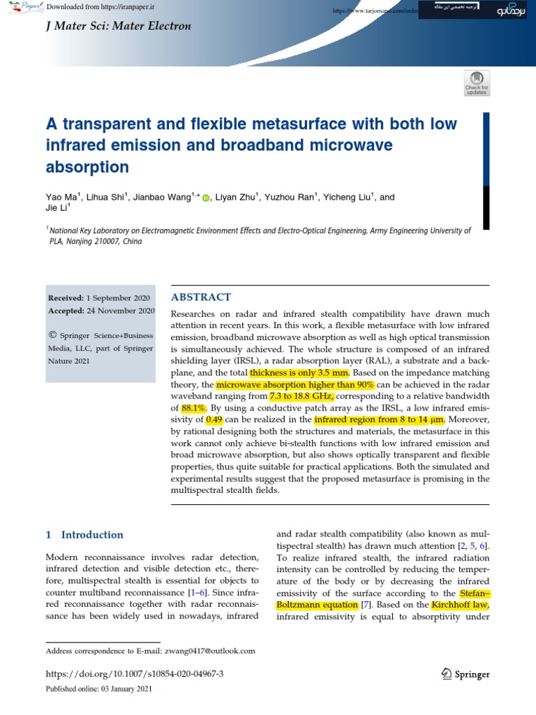 A Transparent and Flexible Metasurface With Both Low Infrared Emission ...