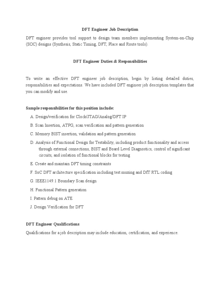 DFT Engineer Job Description | PDF | Computers