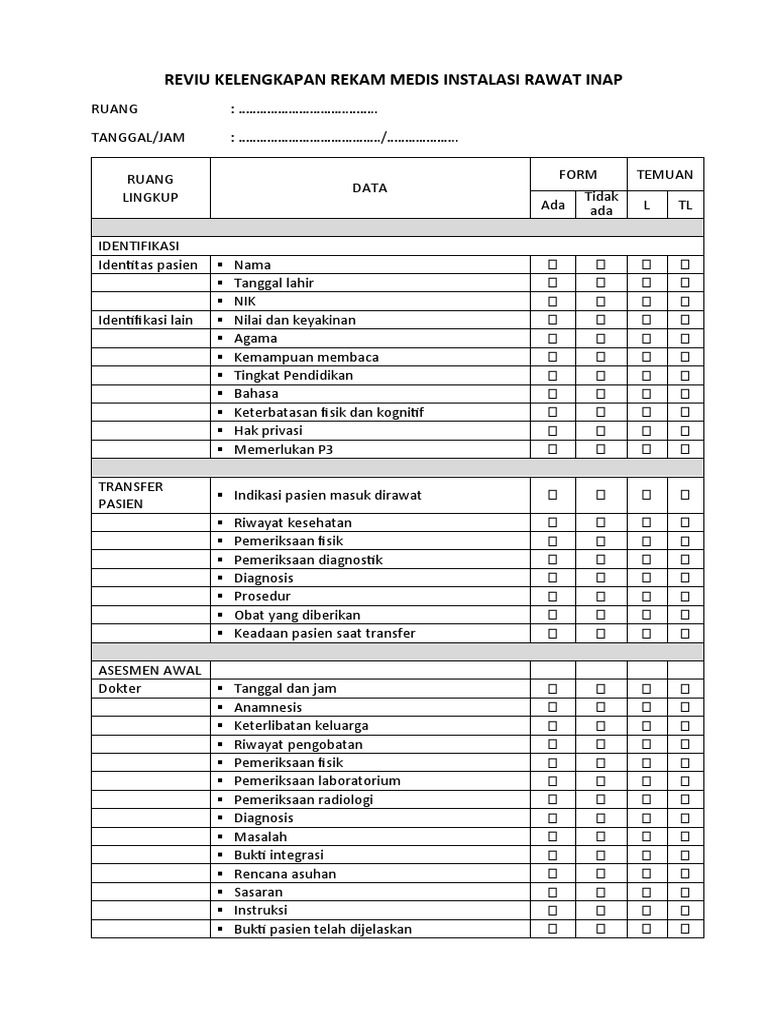 Reviu Kelengkapan RM Rawat Inap | PDF