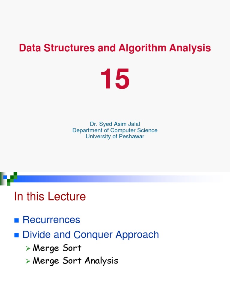 Data Structures And Algorithm Analysis Divide And Conquer Merge Sort Pdf Recurrence