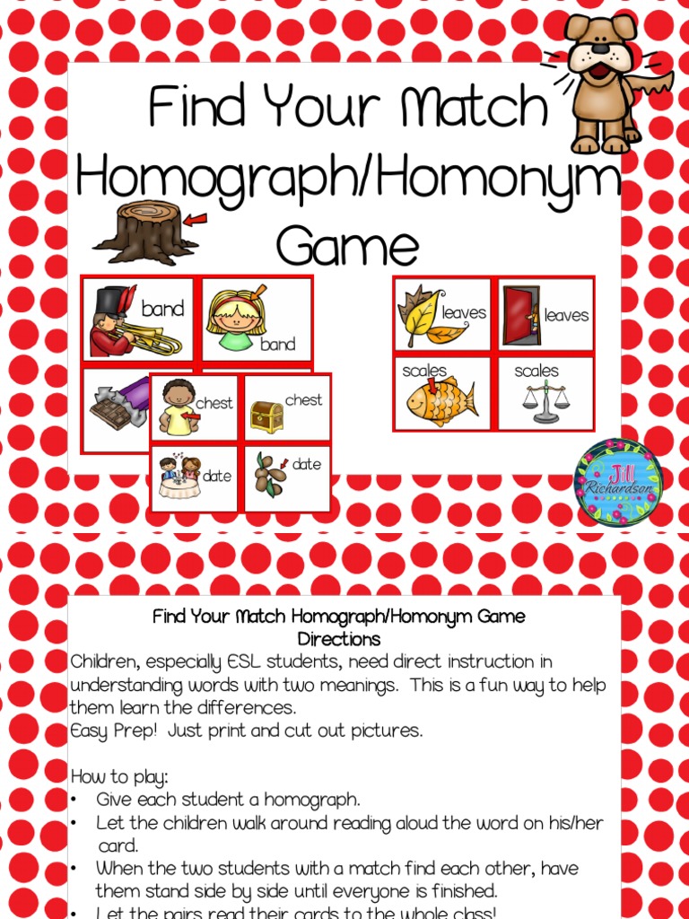 Find Your Match Homograph/Homonym Game | PDF