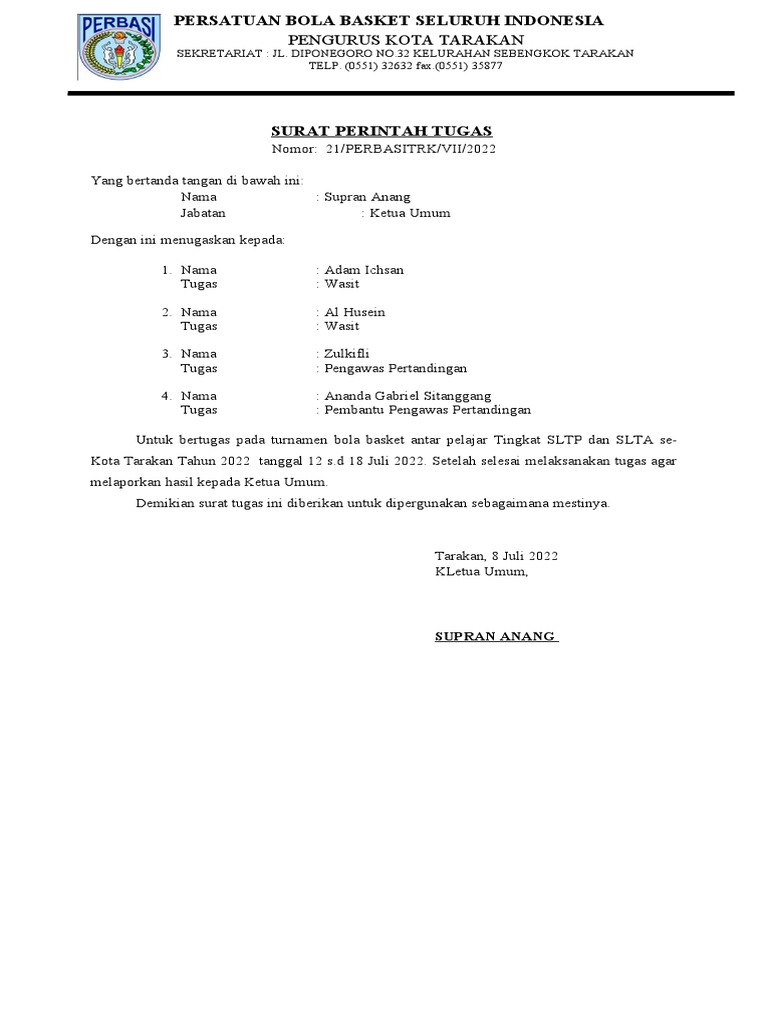 Surat Tugas Kop - DLH | PDF