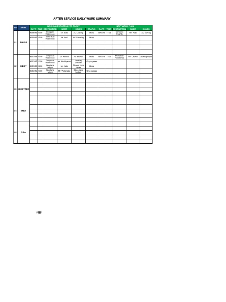 DAILY WORK SUMMARY | PDF