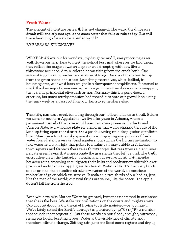 Fresh Water Barbara Kingsolver | PDF | Rain | Drought