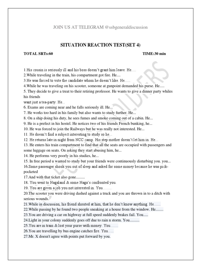 JOIN US AT TELEGRAM @ssbgeneraldiscussion: Situation Reaction Test (Set ...