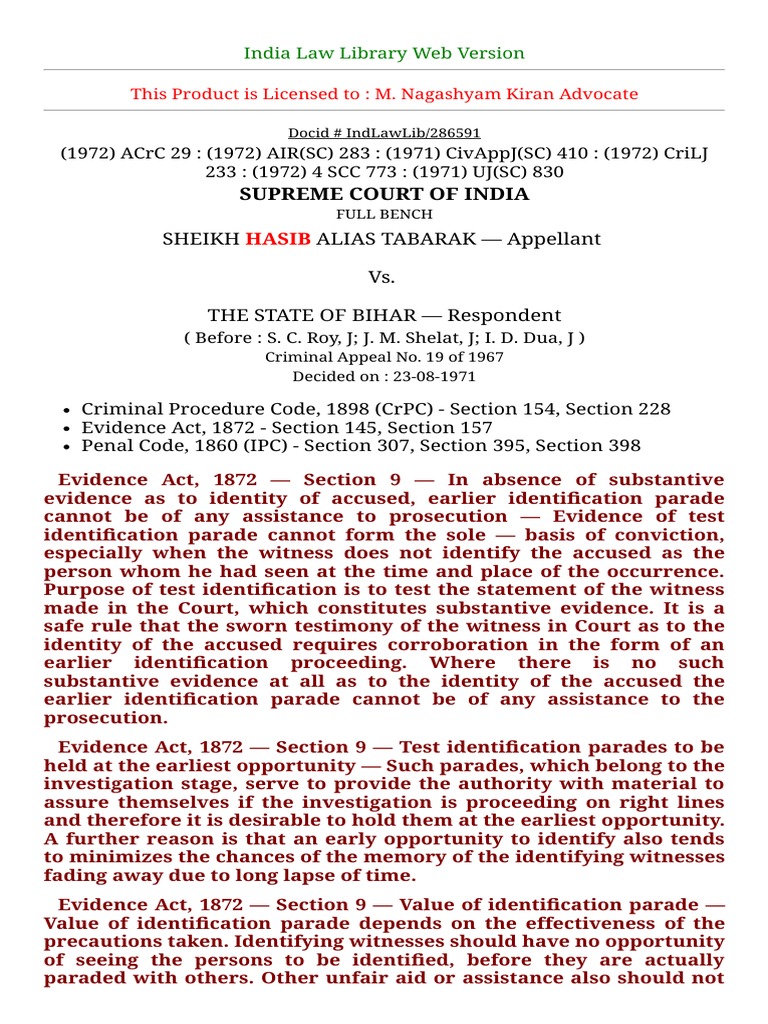 India Law Library Web Version | PDF | Witness | Criminal Procedure In ...