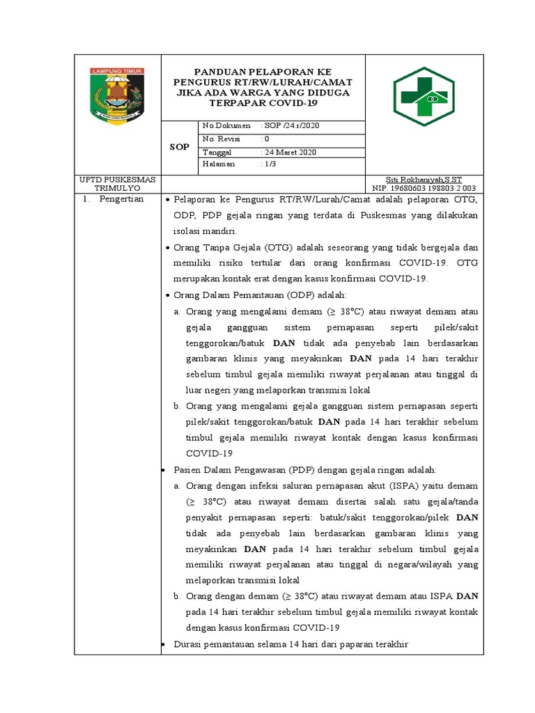 Sop Panduan Pelaporan Ke Pengurus RT | PDF