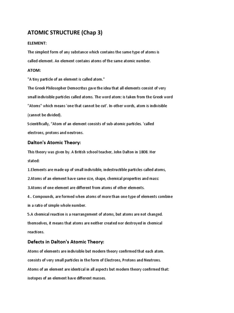 Atomic Structure (Chap 3) : Element | PDF | Technology & Engineering