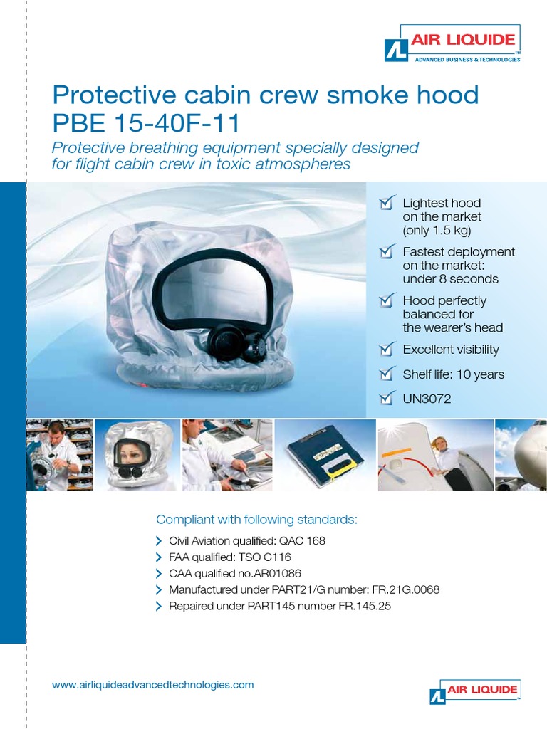 Protective Cabin Crew Smoke Hood PBE 15-40F-11 | PDF | Gases | Chemistry