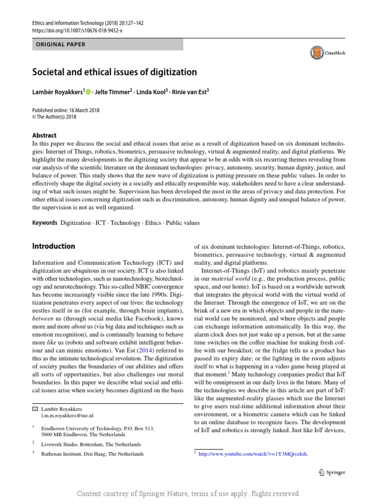 Societal and Ethical Issues of Digitization | PDF | Internet Of Things ...