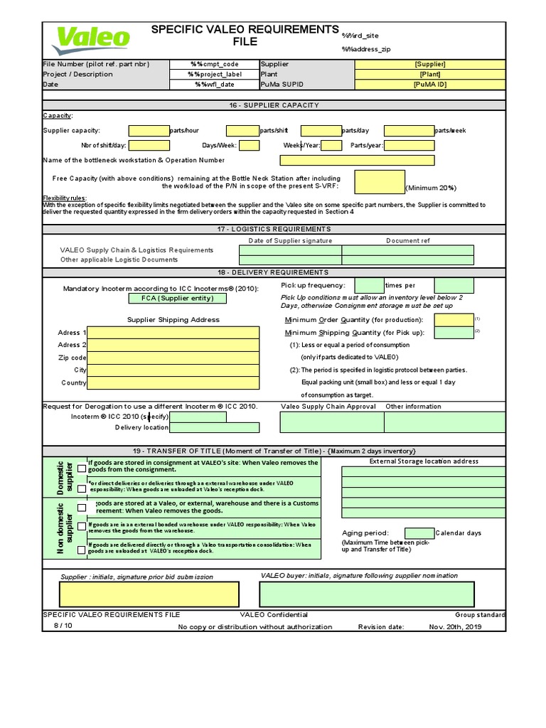 Specific Valeo Requirements File | PDF | Packaging And Labeling | Warehouse