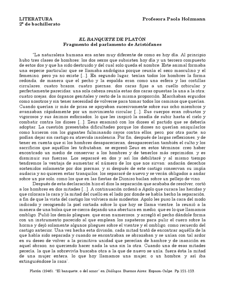 El Banquete de Platón: Mito del Andrógino | PDF | Ciencias sociales ...