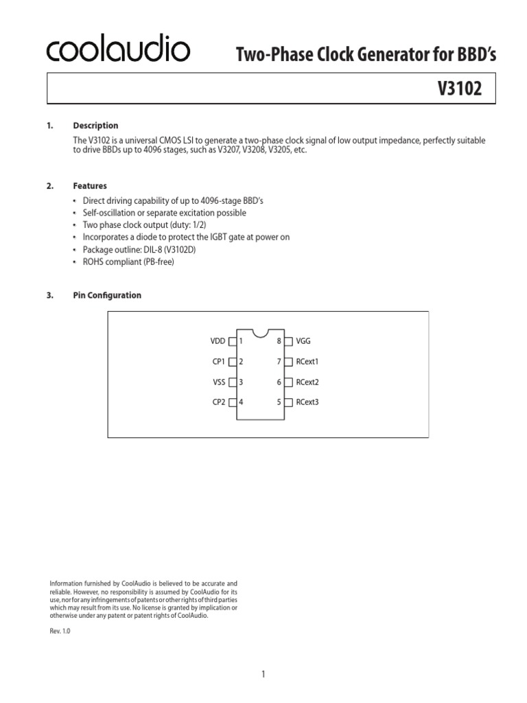 Two-Phase Clock Generator For BBD's V3102: 1. Description | PDF | Electric Power | Electromagnetism
