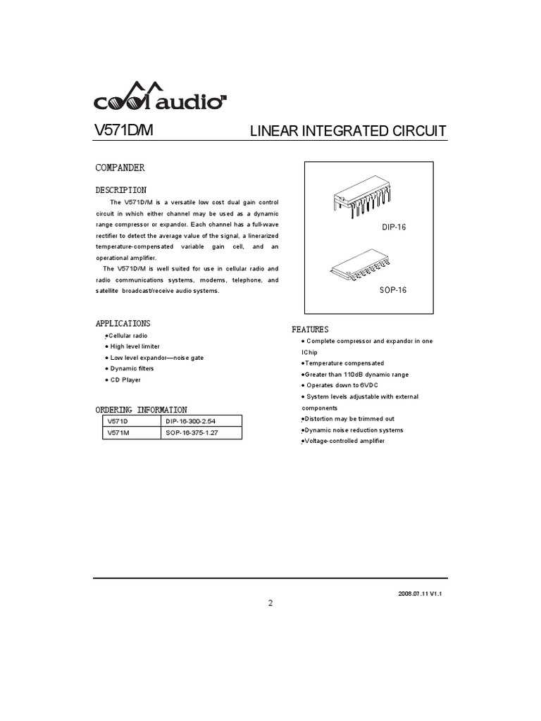 V571D/M Linear Integrated Circuit: Compander | PDF | Operational ...
