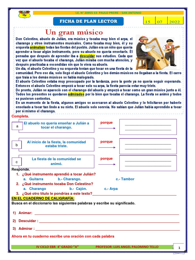 Ficha de Plan Lector 15-07-22 | PDF