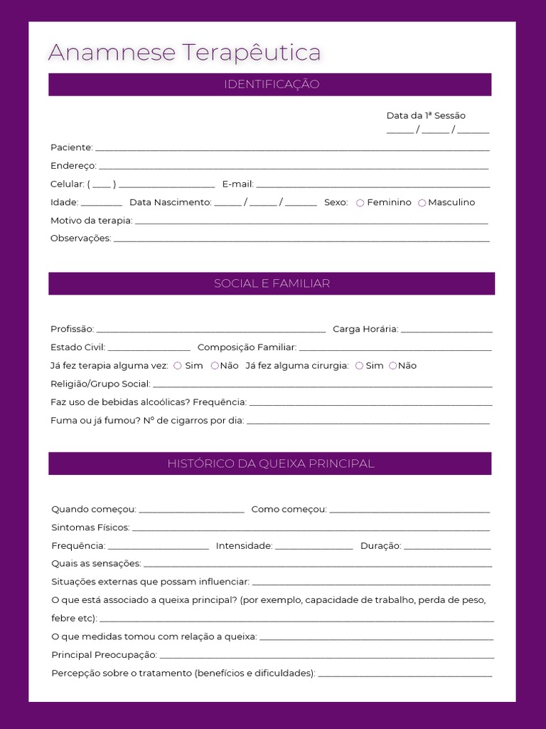 Anamnese Terapeutica - Roxo | PDF