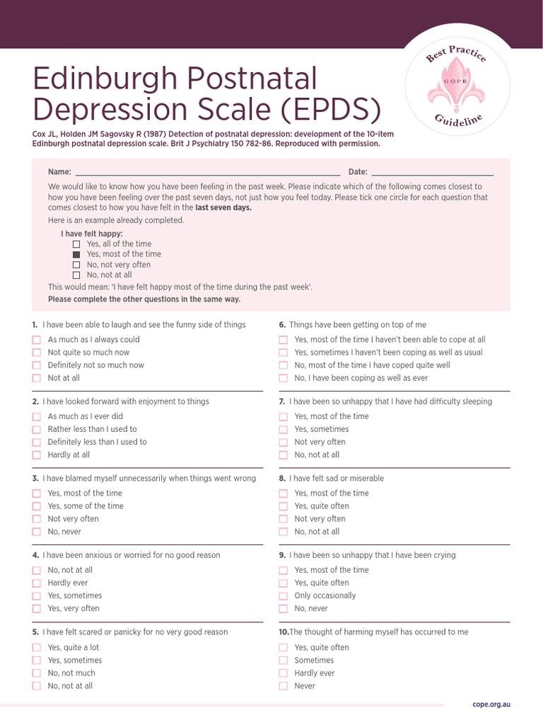 EPDS-Questionnaire Post Partum Depression | PDF | Depression (Mood) | Psychology