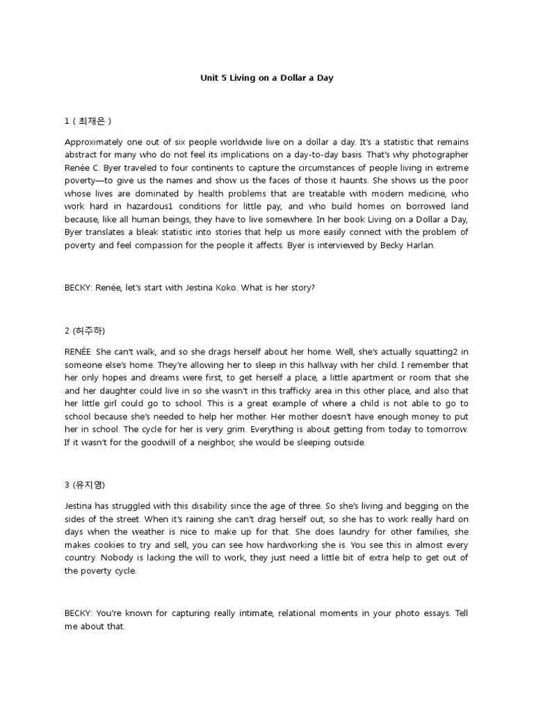 Unit 5 Living On A Dollar A Day | PDF | Poverty | Poverty & Homelessness