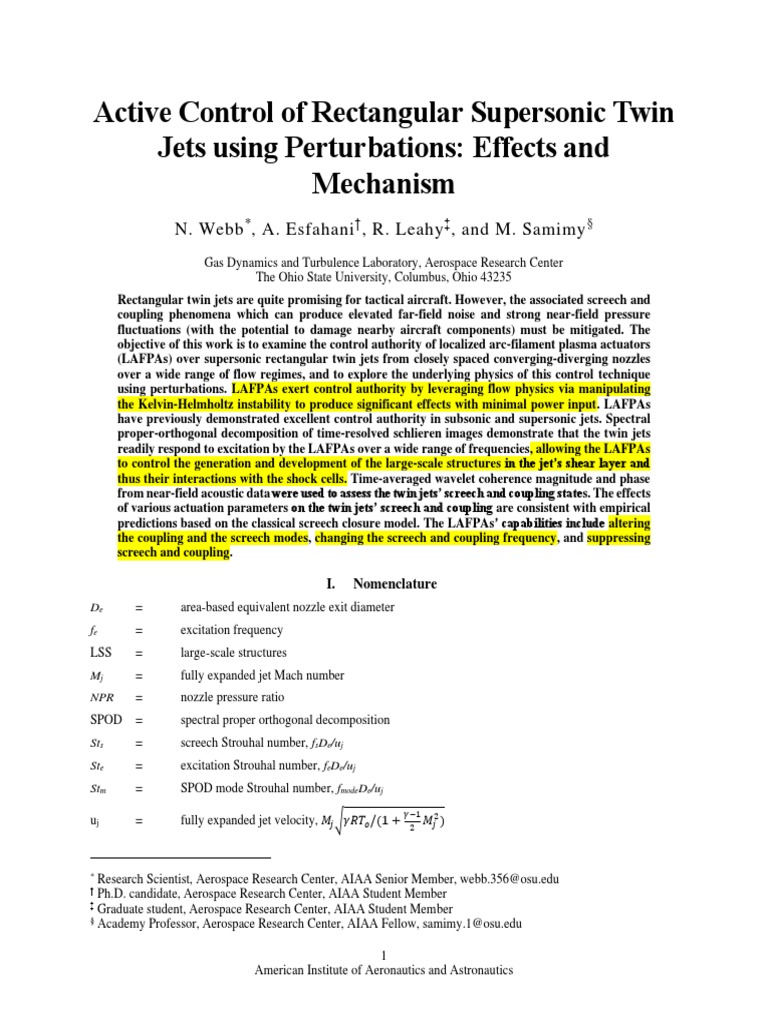 Active Control of Rectangular Supersonic Twin Jets Using Perturbations ...