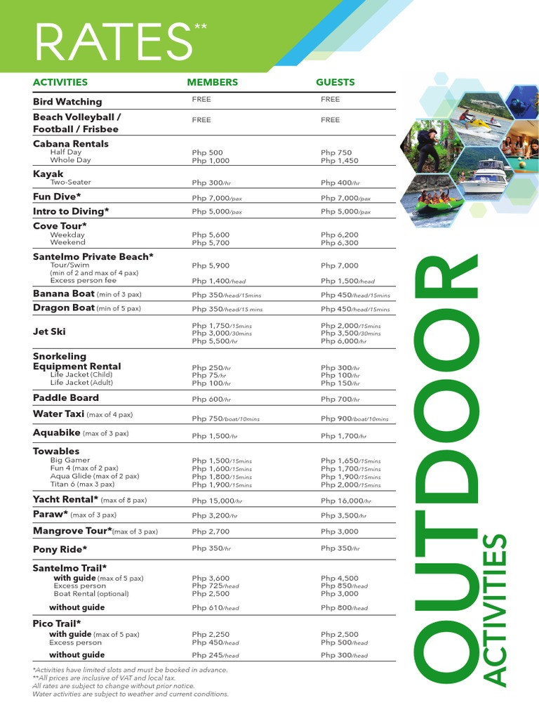 Activity Rates and Booking Information | PDF | Sports | Sports Equipment