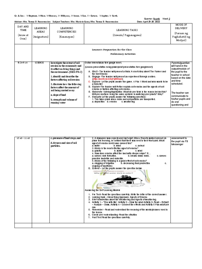 WHLP Science 5 q4 Week 2 | PDF | Erosion | Learning