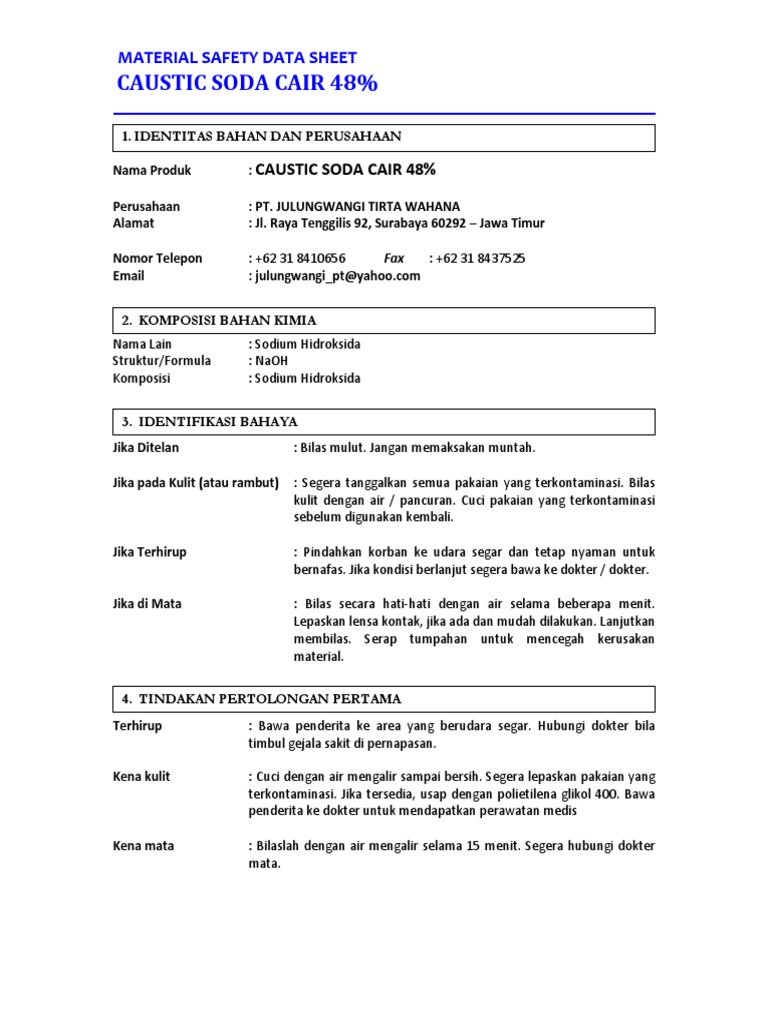 Msds Caustic Soda 48% Liquid (13!01!20) | PDF