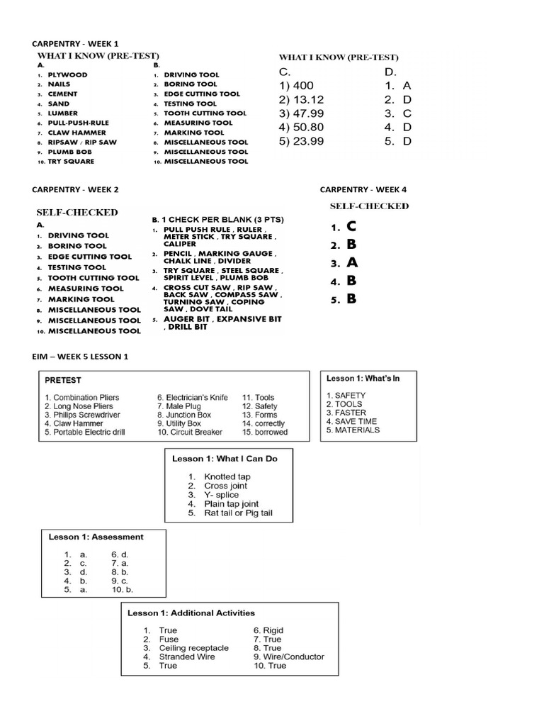 Carpentry Answer Key | PDF