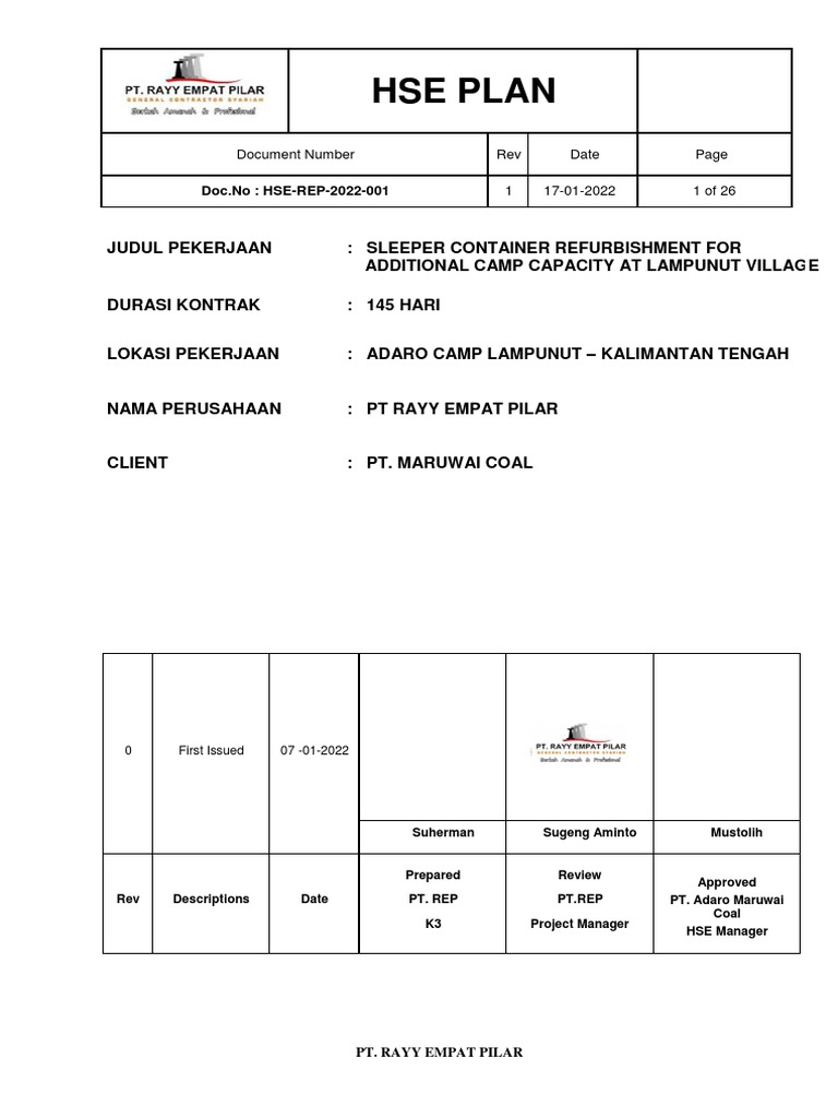 HSE Plan untuk Proyek Lampunut | PDF