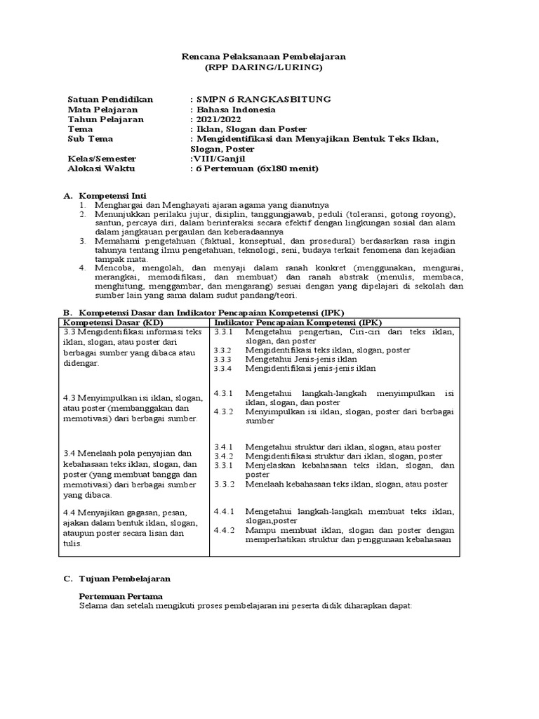 RPP Bab 2 Iklan, Slogan, Dan Poster | PDF