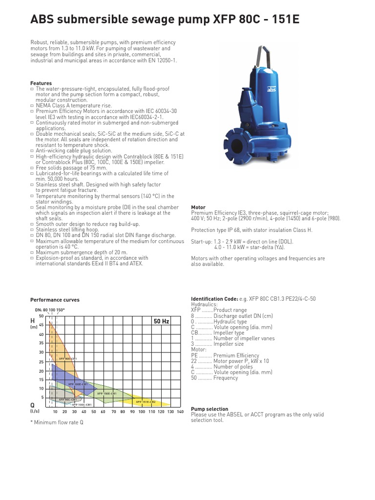 Abs Submersible Sewage Pump XFP 80C - 151e (GB) | PDF | Electric Motor ...