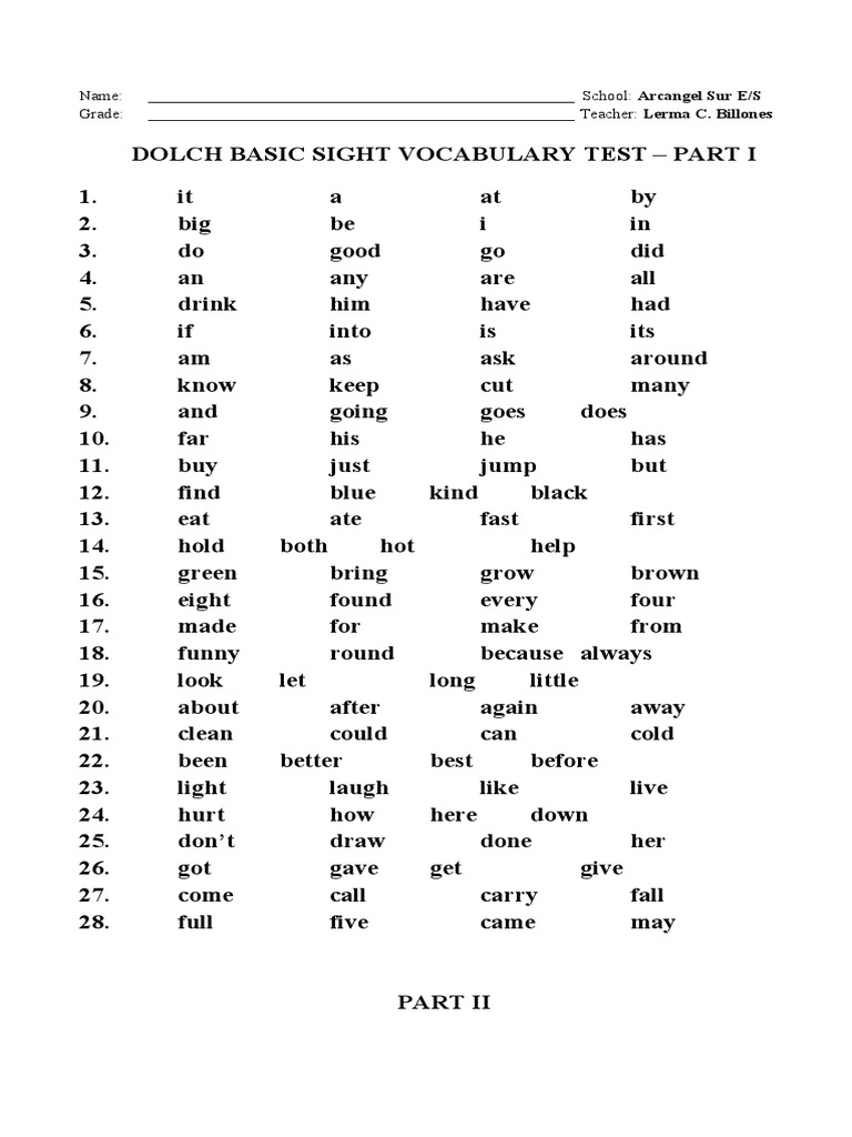 Dolch Basic Sight Words | PDF