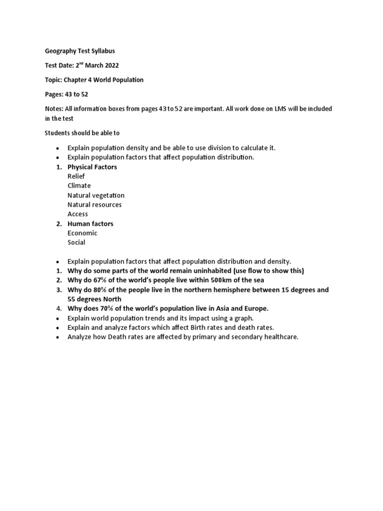 Geography Test Syllabus Test Date: 2 March 2022 Topic: Chapter 4 World ...