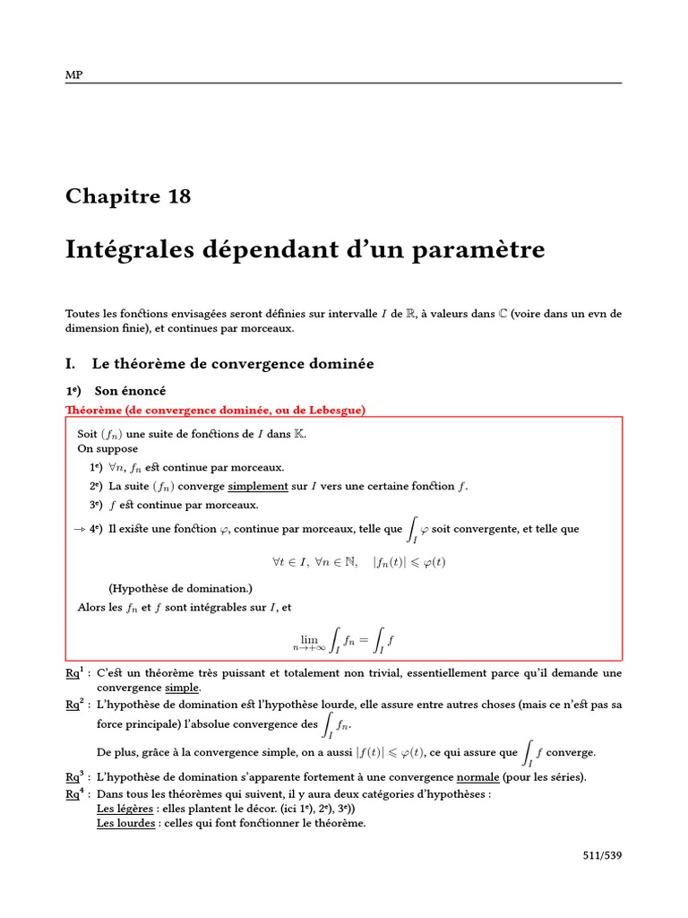Cours Integrales Dependant D Un Parametre | PDF | Limite (mathématiques ...