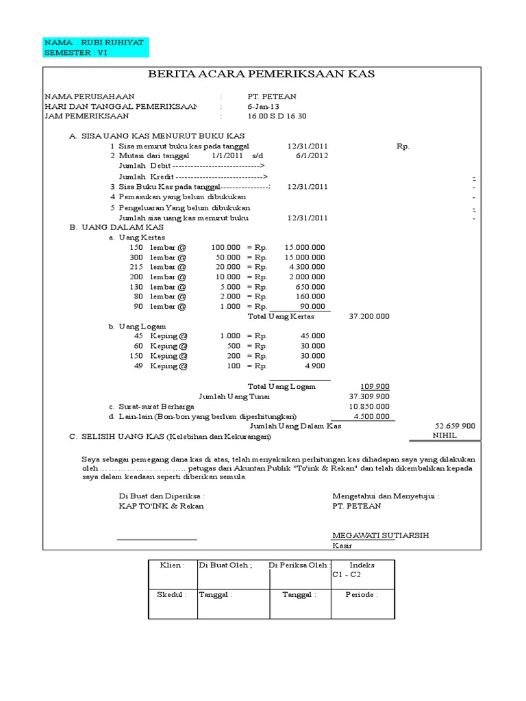 RUBI RUHIYAT - JAWABAN AUDIT BERITA ACARA PEMERIKSAAN KAS - Ba | PDF