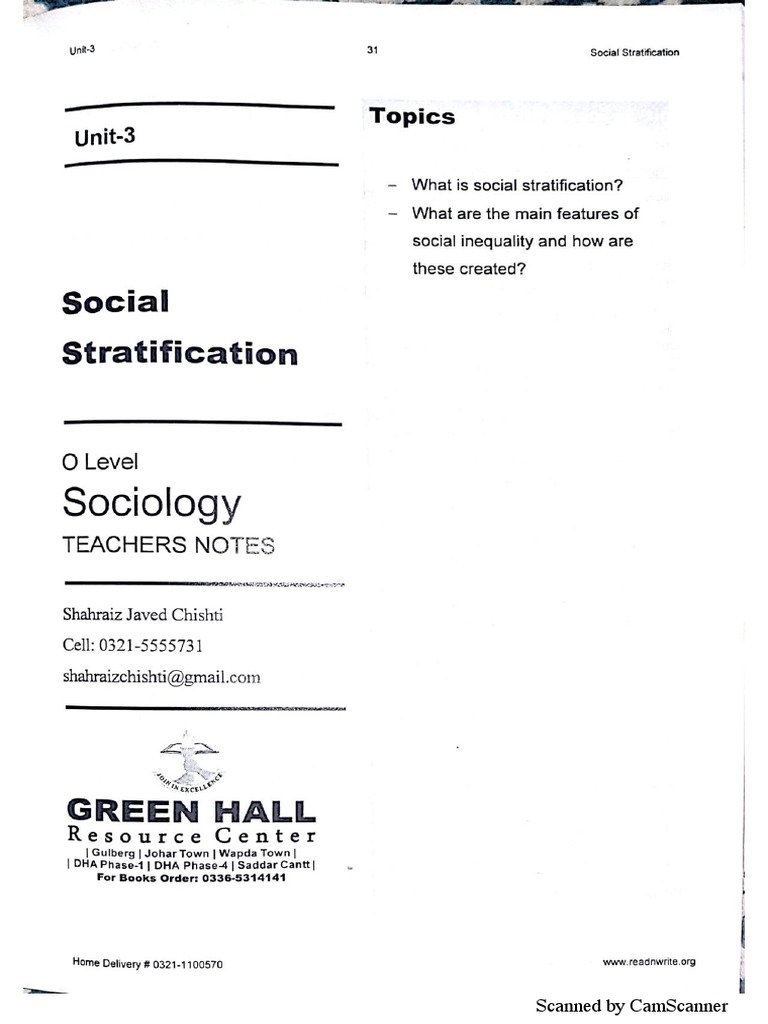 Chapter 3 - Social Stratification - Sociology Notes (2251) | PDF