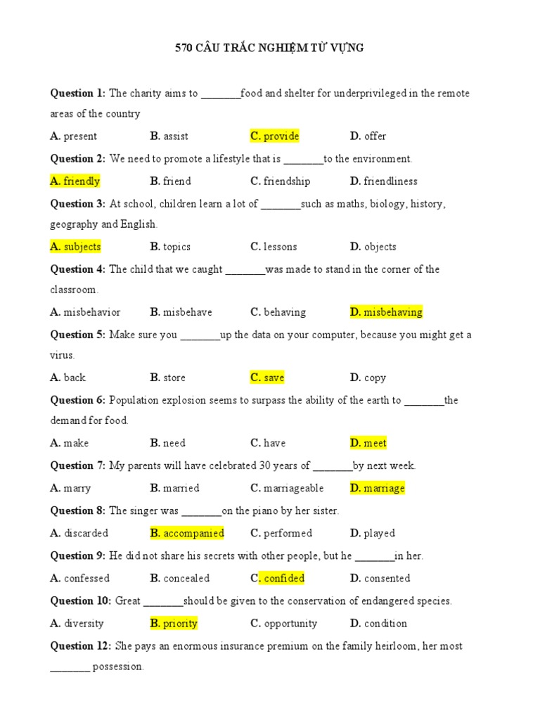 570 Vocabulary Multiple Choice Questions | PDF | Academic Degree | Internet