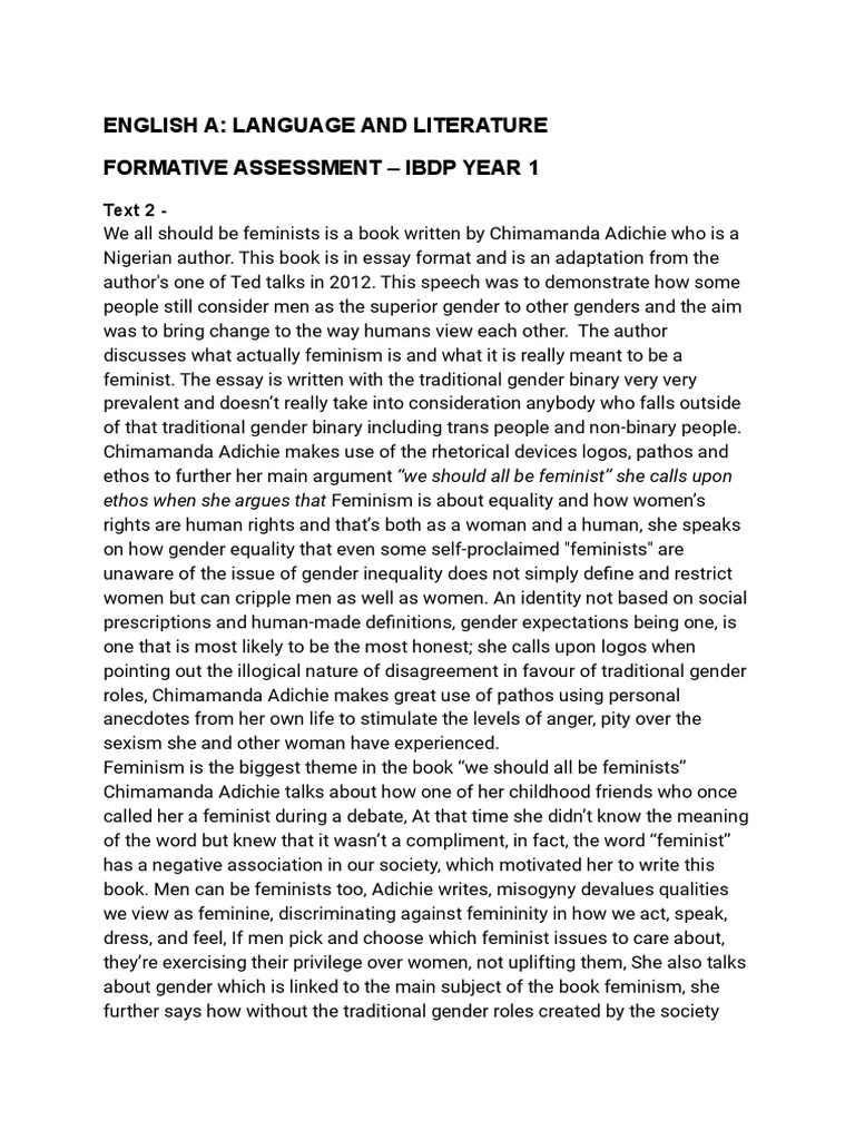Rhetorical Analysis of Adichie's Essay | PDF | Gender Studies | Feminism