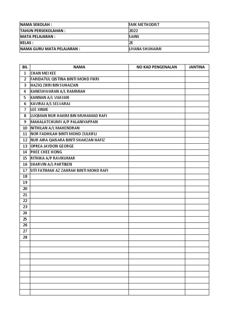 Borang Rekod Transit Tingkatan 2T 2022 | PDF