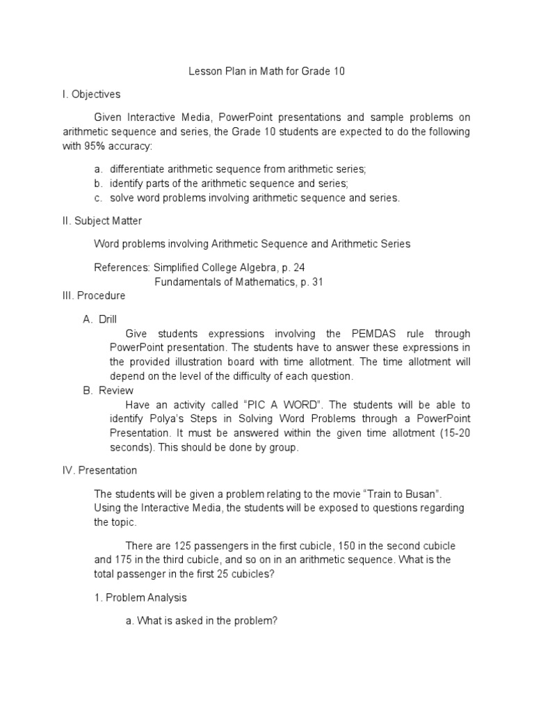 Lesson Plan in Math For Grade 10 | PDF | Mathematics | Science