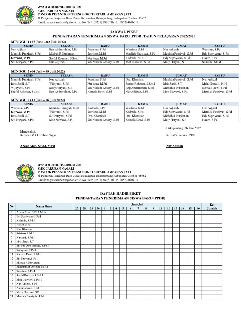 Jadwal Piket PPDB 2020-1 | PDF
