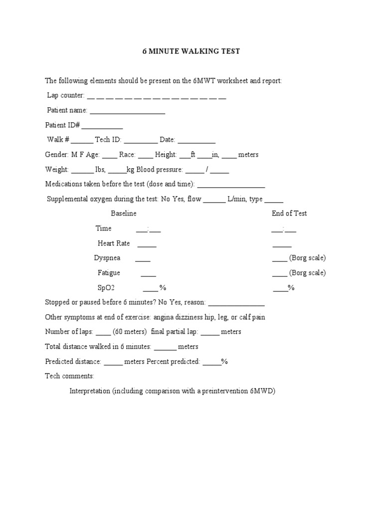 6 Minute Walking Test | PDF