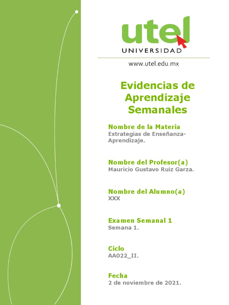 Estrategias de Enseñanza-Aprendizaje - Evidencias de Aprendizaje Semana 1 - AA022 - II - P | PDF ...