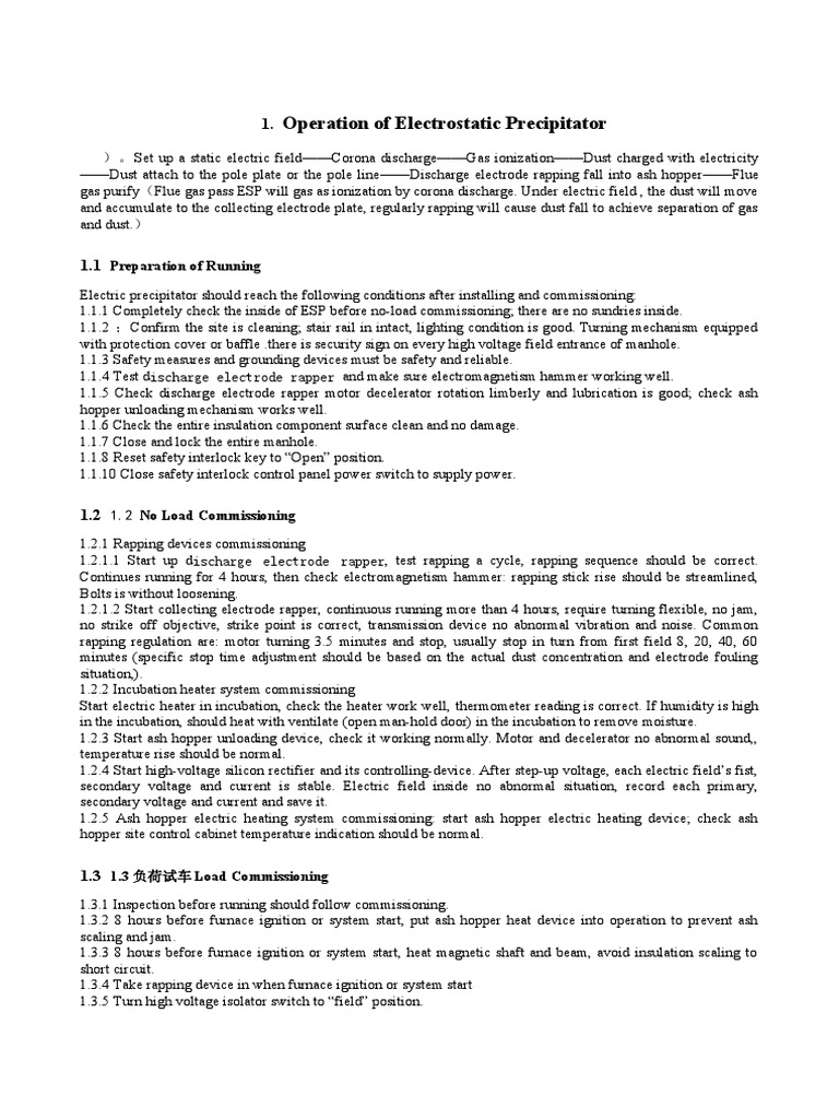 Operation of Electrostatic Precipitator | PDF | High Voltage | Electric Arc