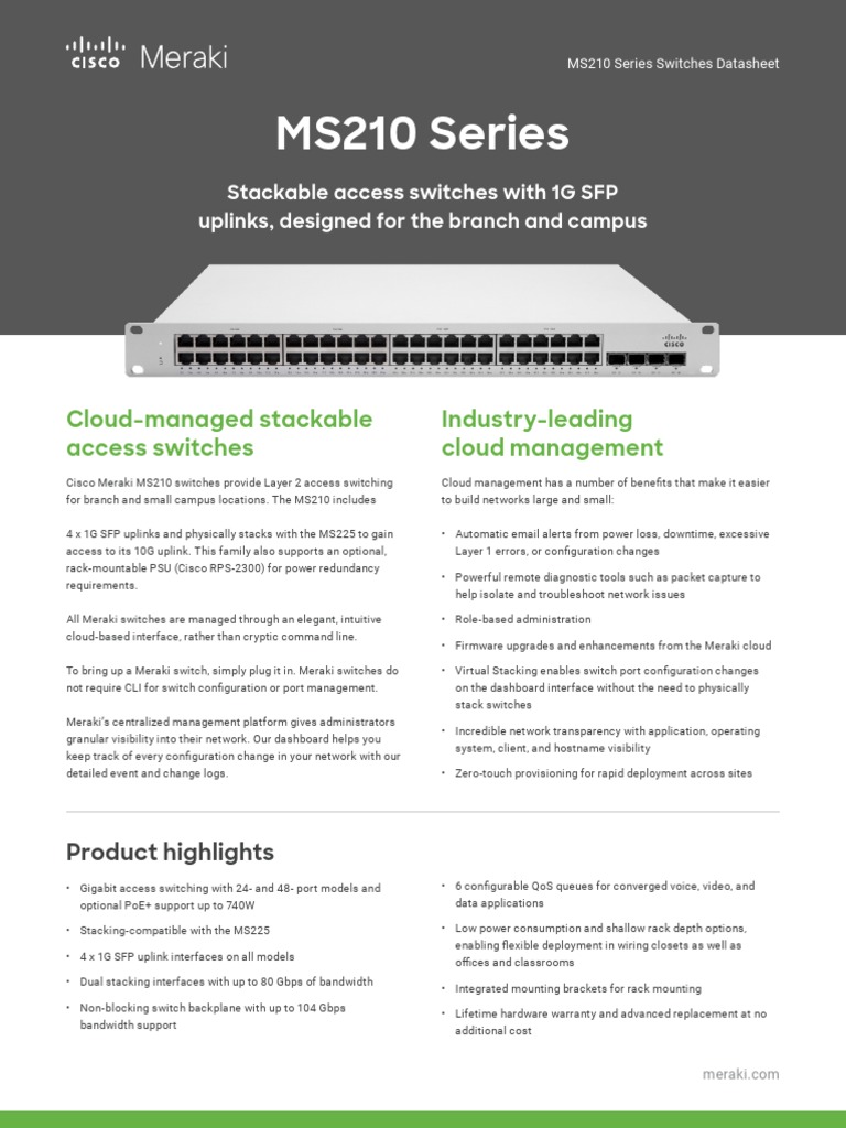 MS210 Series: Cloud-Managed Stackable Access Switches Industry-Leading ...