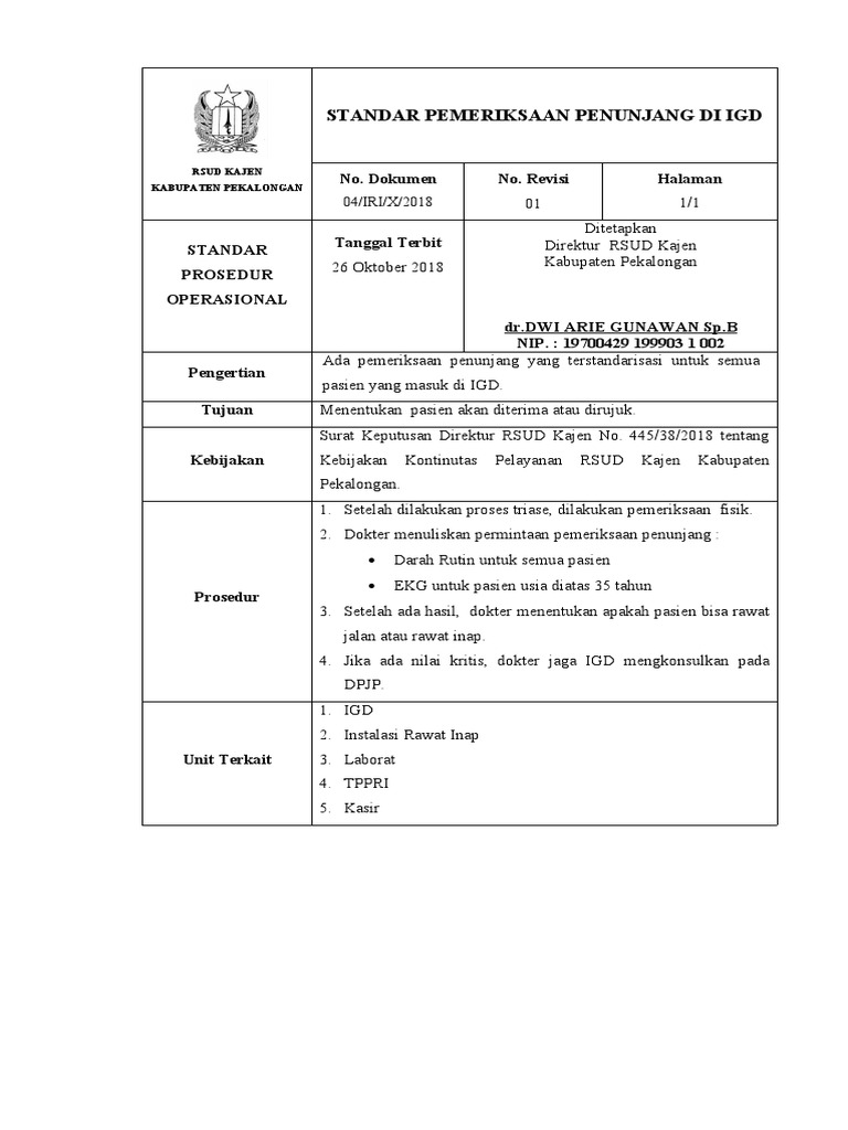 STANDAR PEMERIKSAAN PENUNJANG DI IGD | PDF