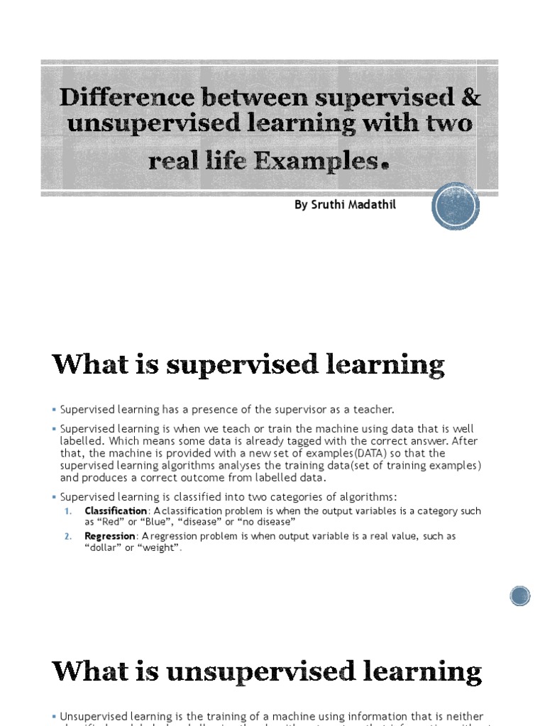 Difference Between Supervised & Unsupervised Learning With Two | PDF ...