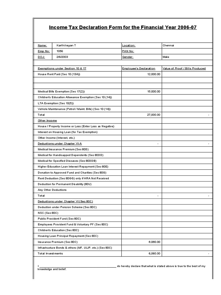 Income Tax Option Cum Declaration Form (2022 2023) | PDF | Expense | Taxes