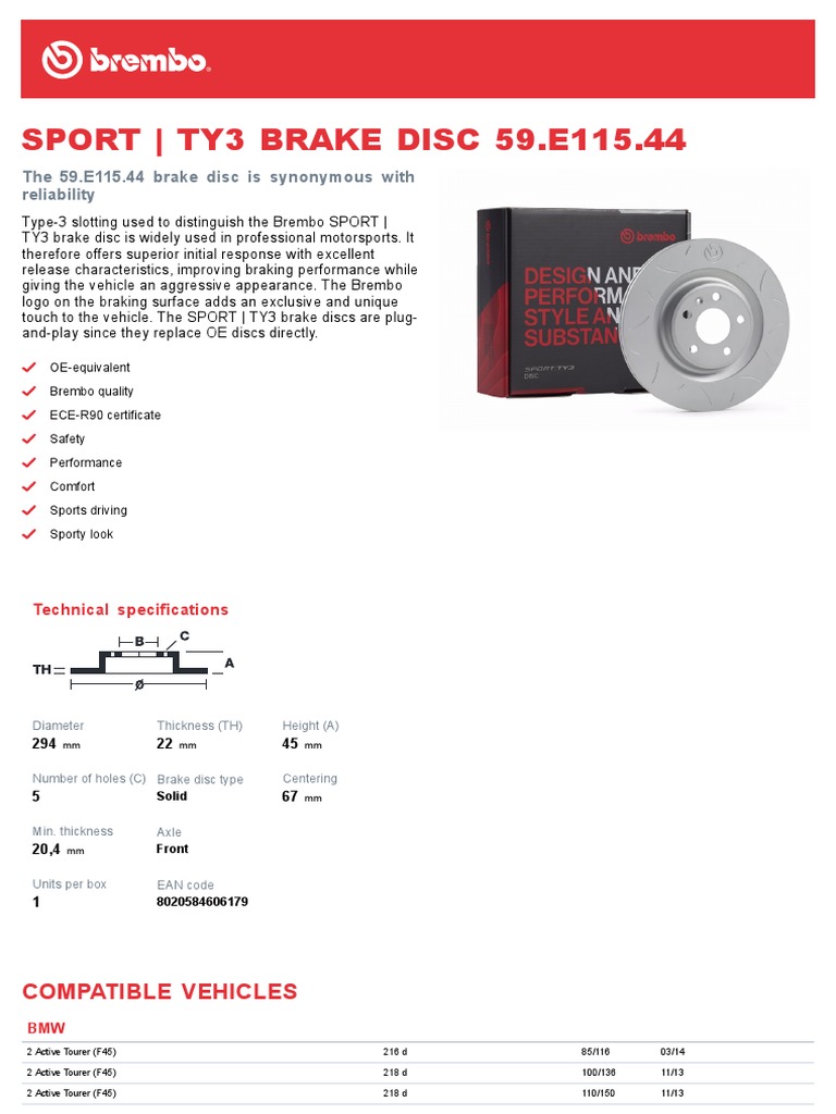 Sport - Ty3 Brake Disc 59.e115.44 | PDF | Mini | Bmw