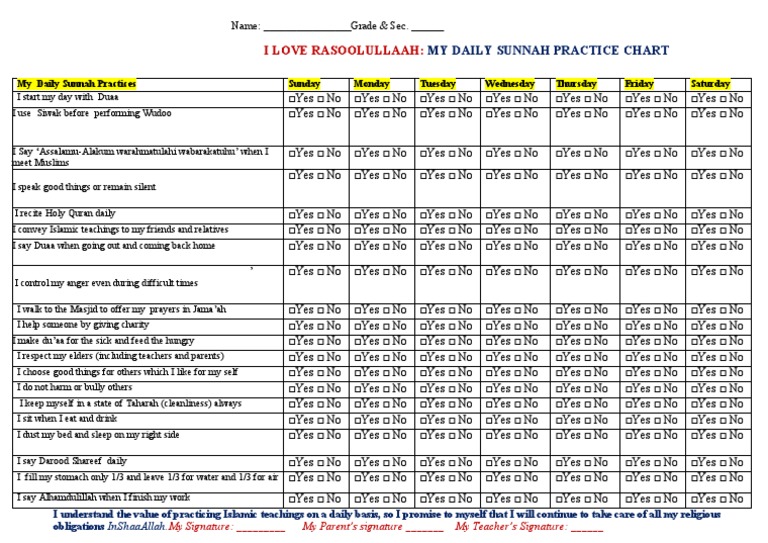 I Love Rasoolullaah:: My Daily Sunnah Practice Chart | PDF ...