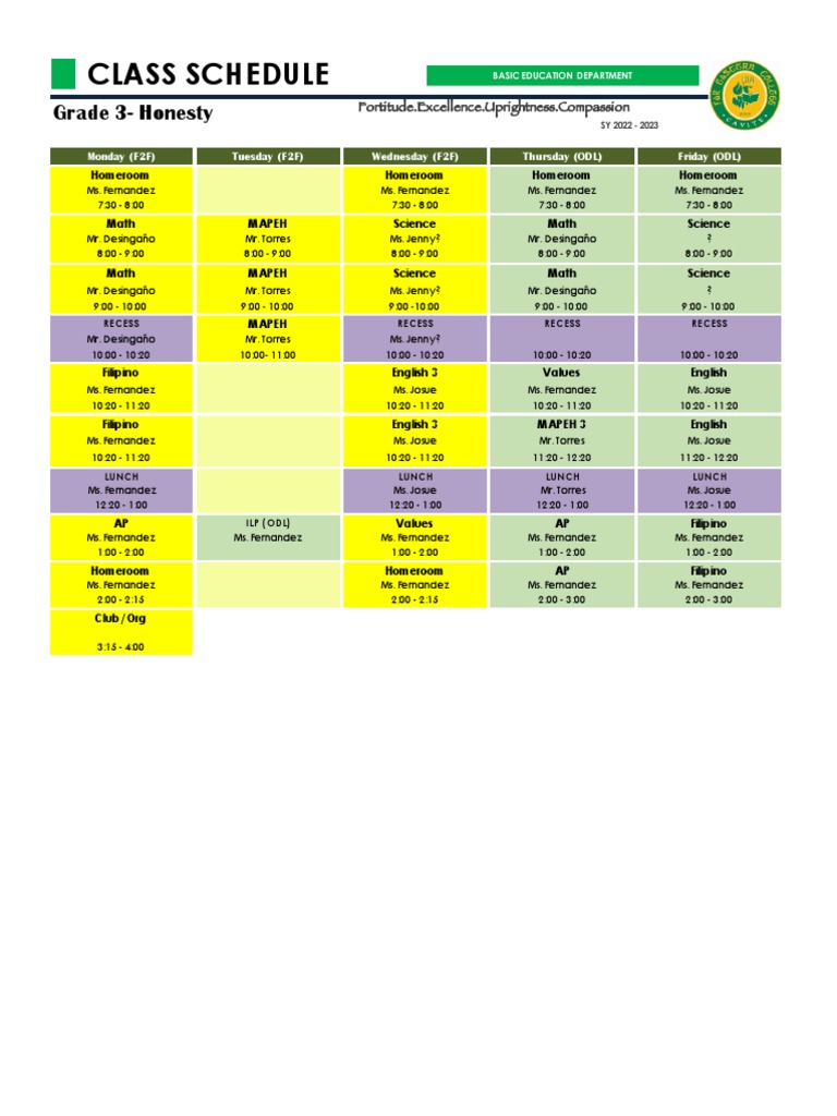 Grade 3 - Temporary Schedule | PDF | Schools | Educational Institutions